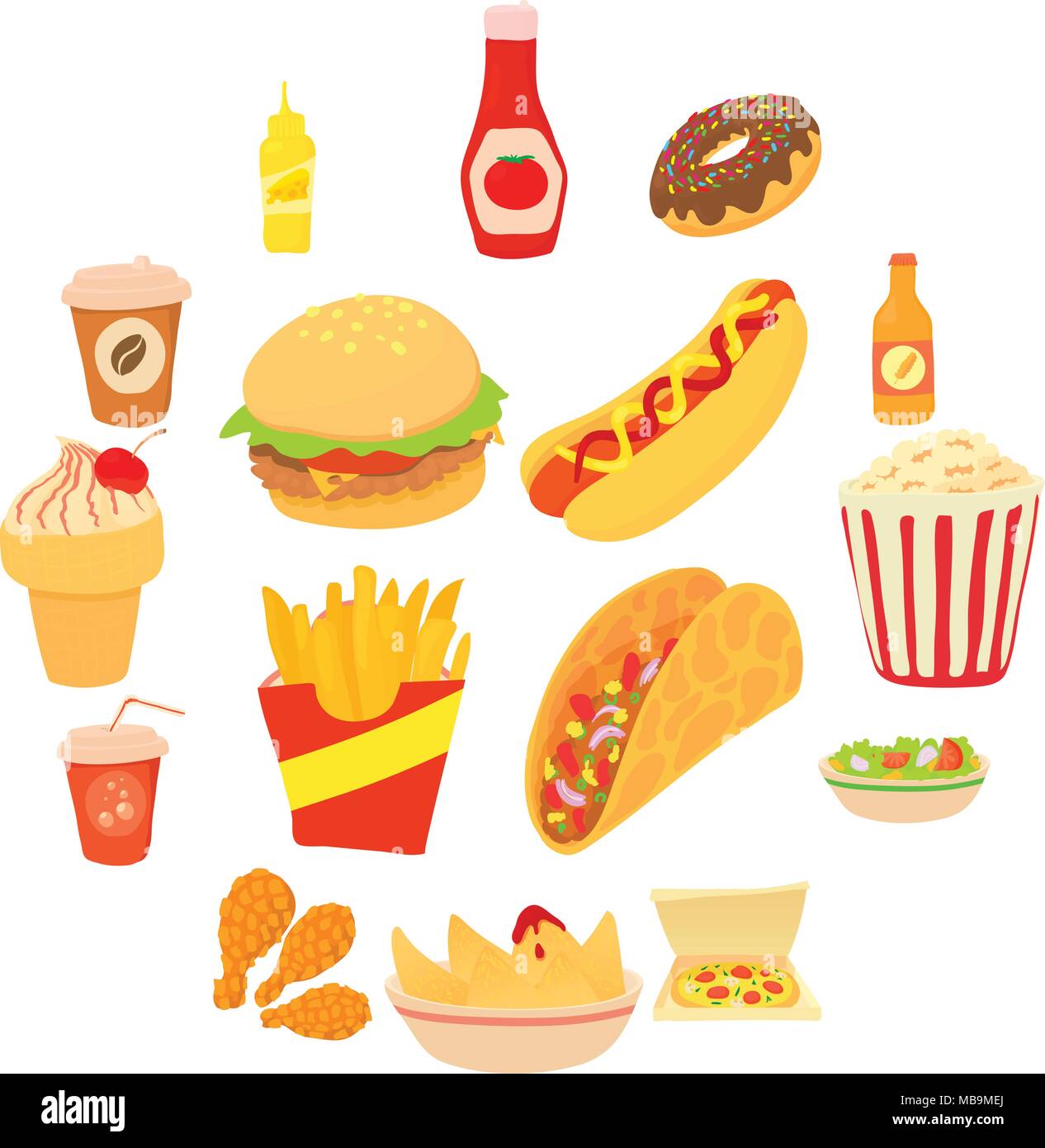 Fast food icons set, cartoon style Stock Vector Image & Art - Alamy