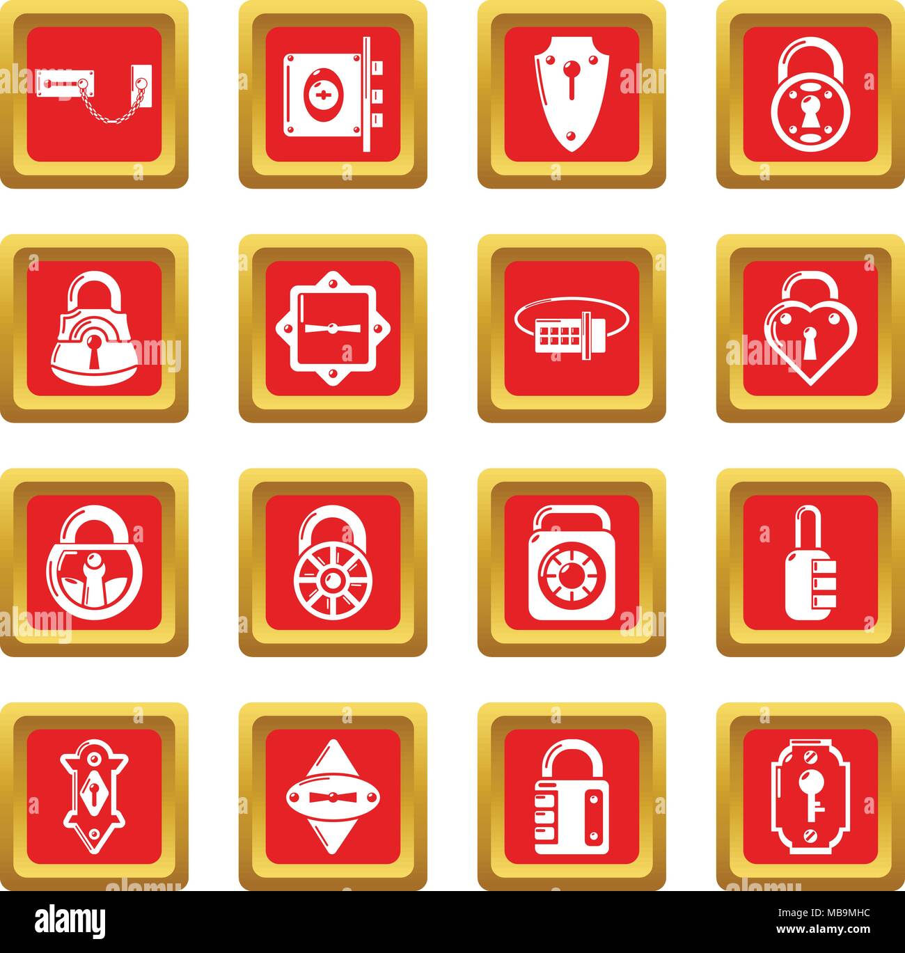 Lock door types icons set red square vector Stock Vector Image & Art ...