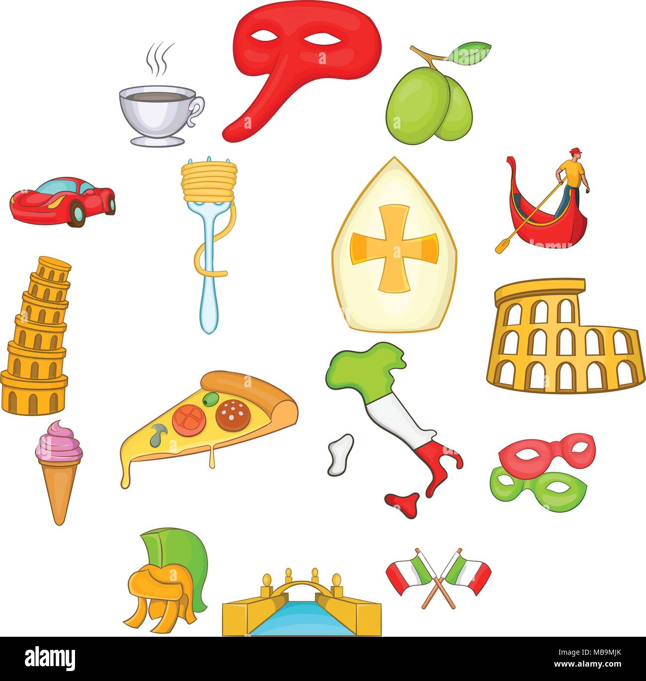 Italy icons set in cartoon style Stock Vector Image & Art - Alamy