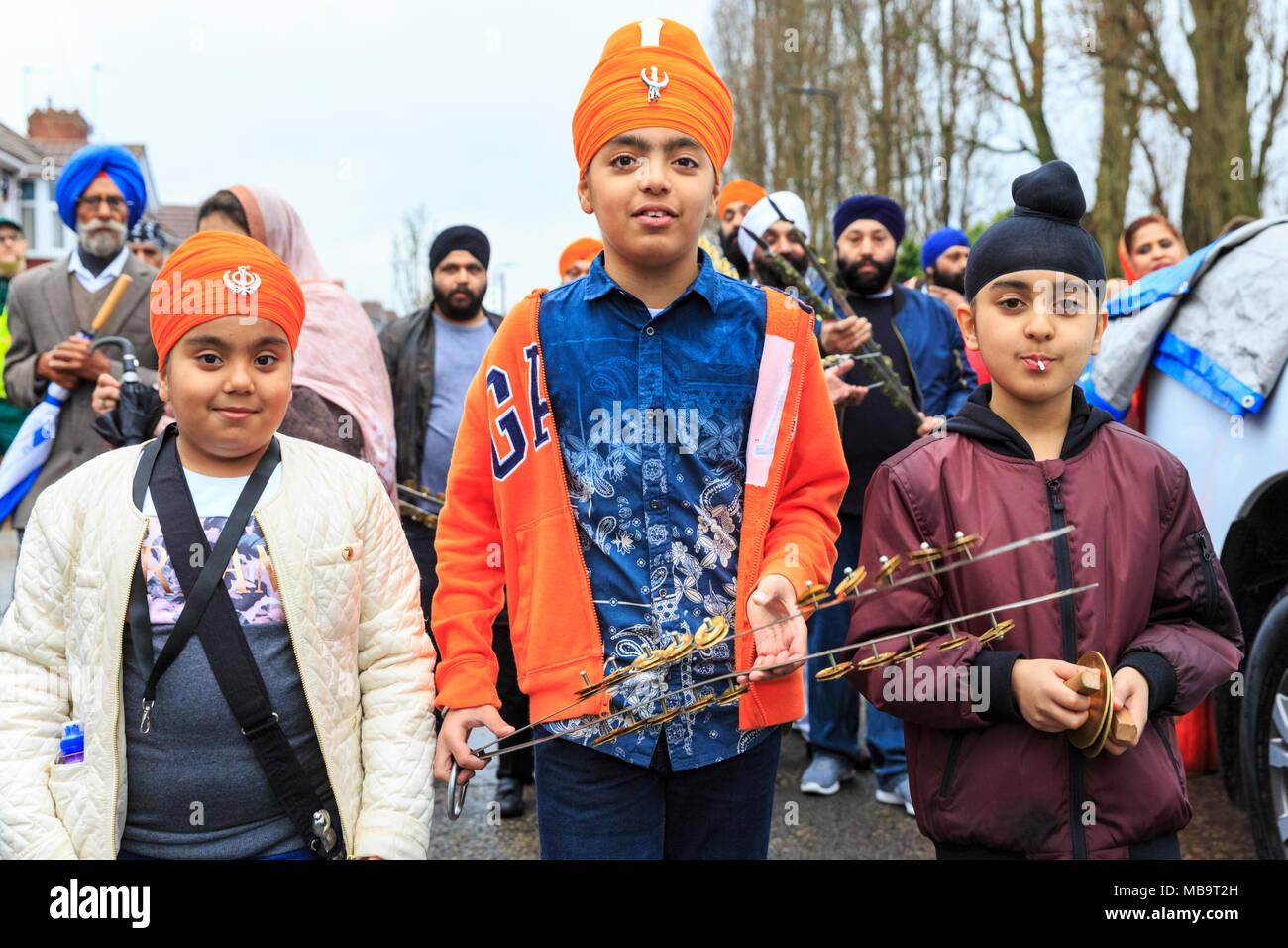 Southall, London, 8th April 2018. Sikh children proudly take part in ...