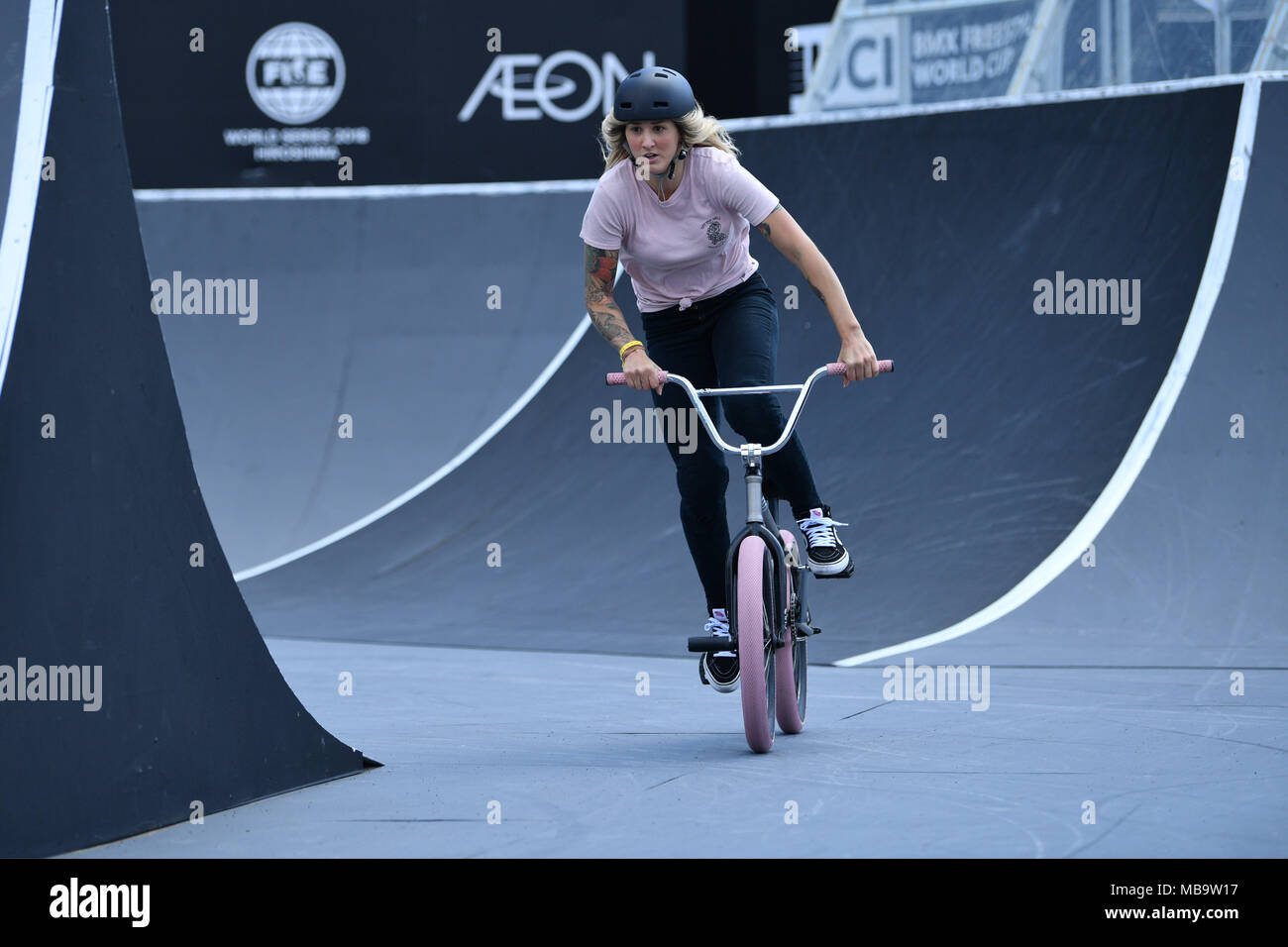 Hiroshima, Japan. Credit: MATSUO. 8th Apr, 2018. Angie Marino (USA) BMX ...