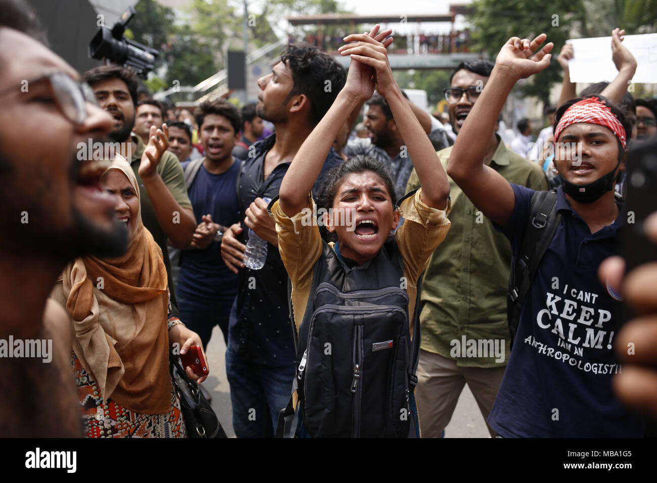 Dhaka, Bangladesh. 9th Apr, 2018. Students shouting slogan in a protest ...
