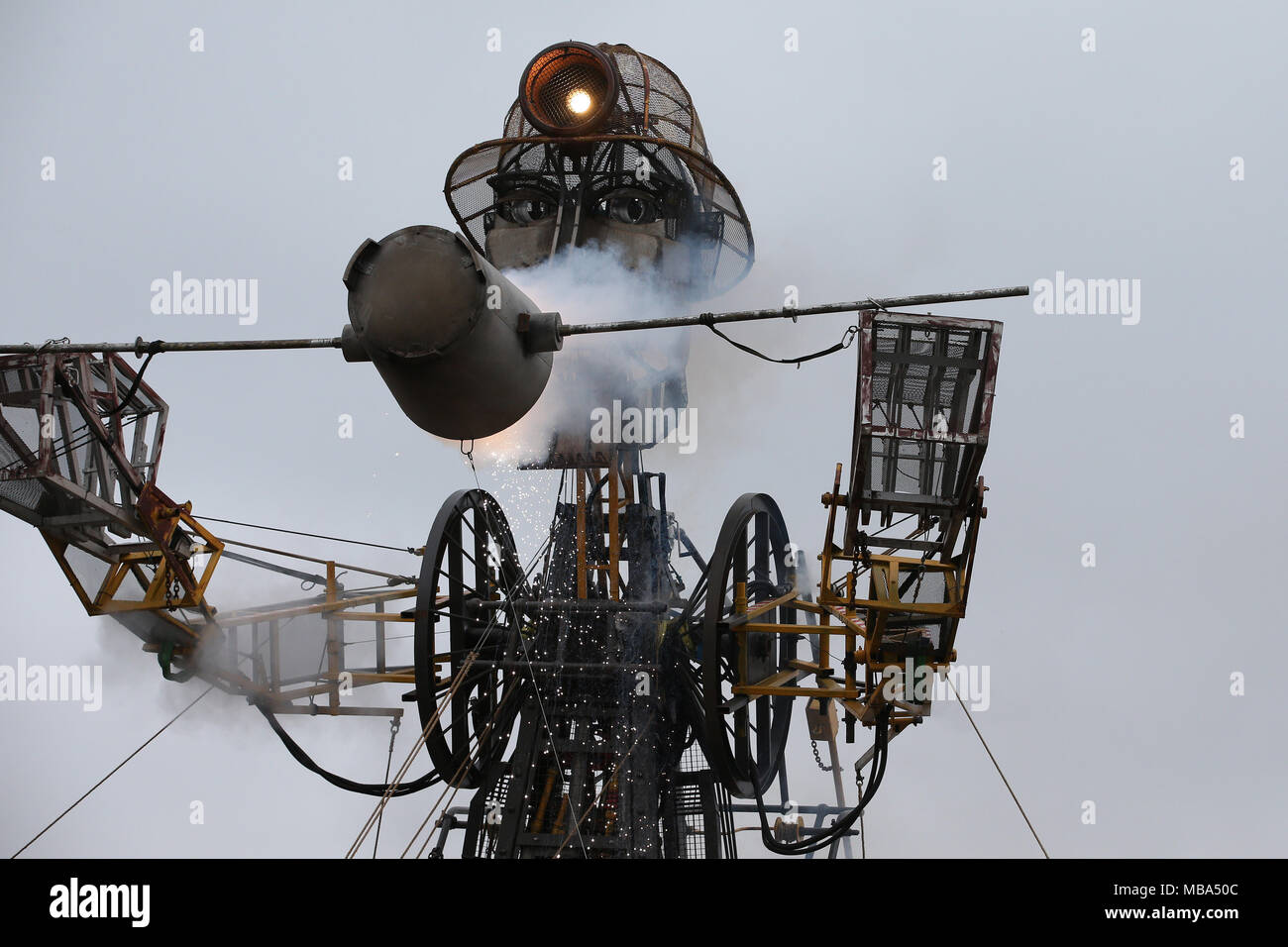 Man Engine Cymru at Parc Bryn Bach in Tredegar , South Wales on Monday ...