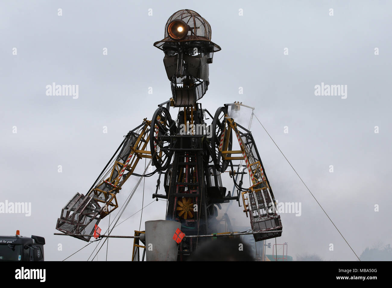 Man Engine Cymru at Parc Bryn Bach in Tredegar , South Wales on Monday ...