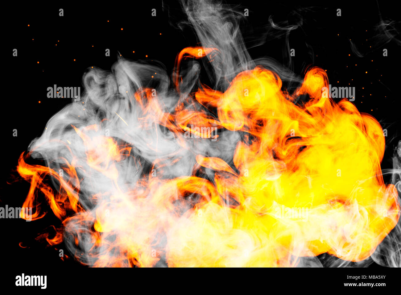 Fire flames background. Dense fiery smoke on a black isolated ...
