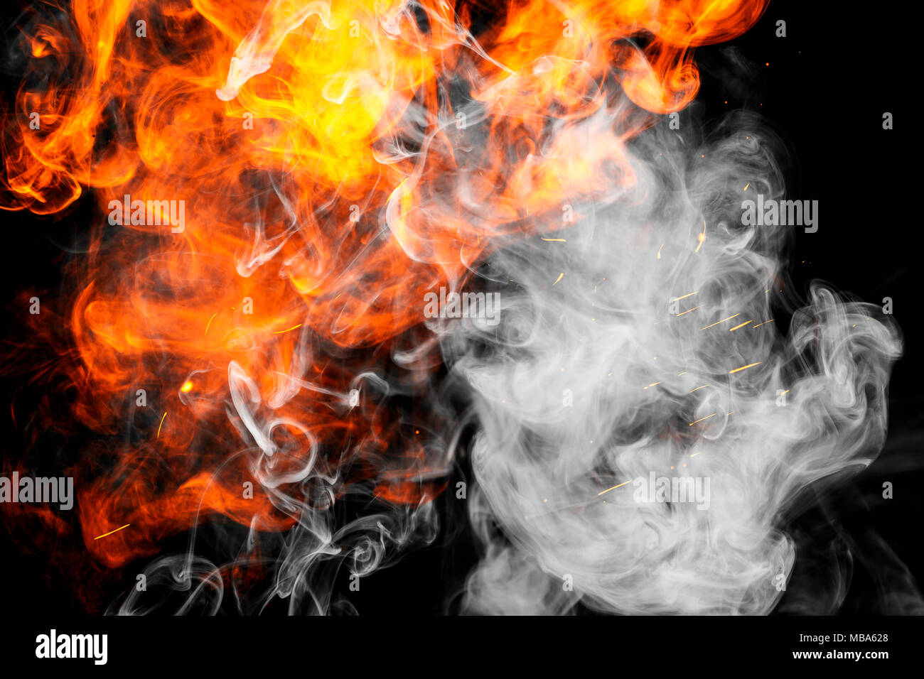 Fire flames background. Dense fiery smoke on a black isolated ...