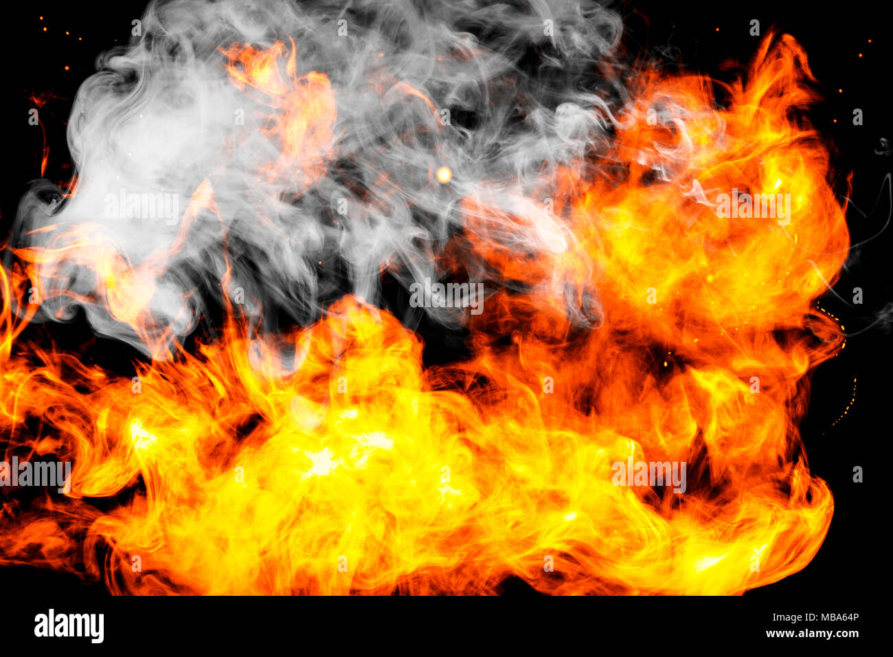 Fire flames background. Cloud of fiery smoke on a black isolated ...