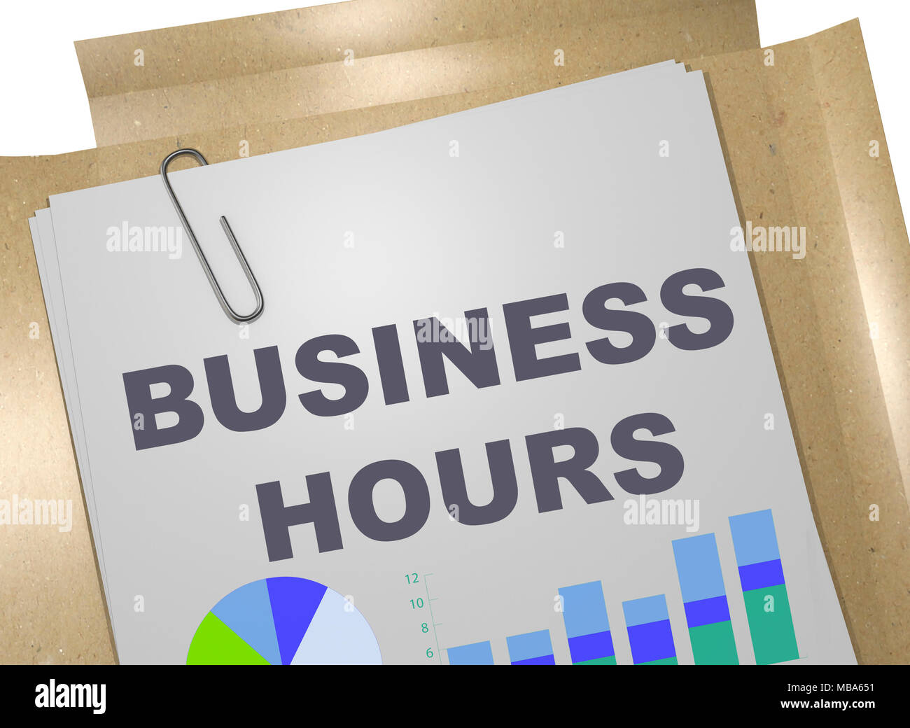 3D illustration of BUSINESS HOURS title on business document Stock ...