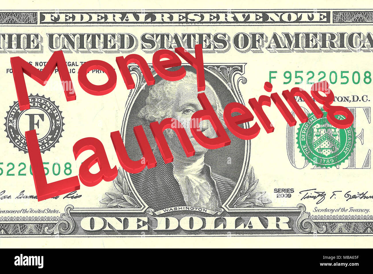 3D illustration of Money Laundering title on a Dollar bill as a ...