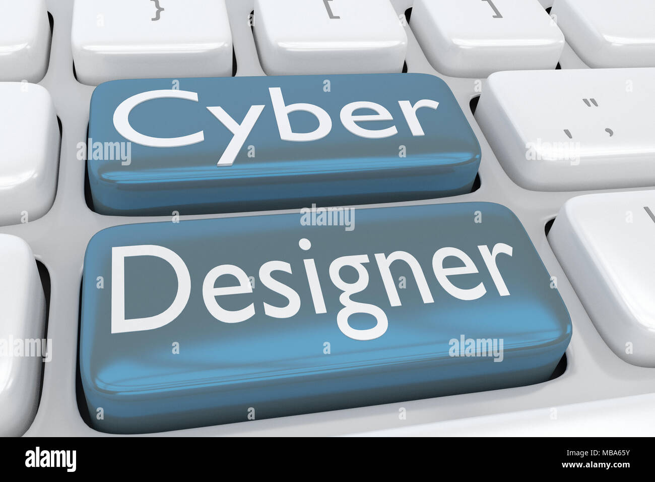 3D illustration of computer keyboard with the script Cyber Designer on ...