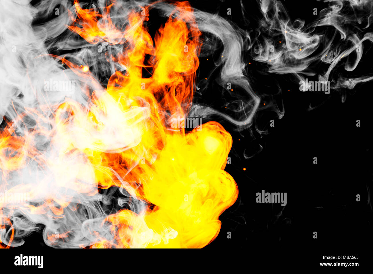 Fire flames background. Cloud of fiery smoke on a black isolated ...