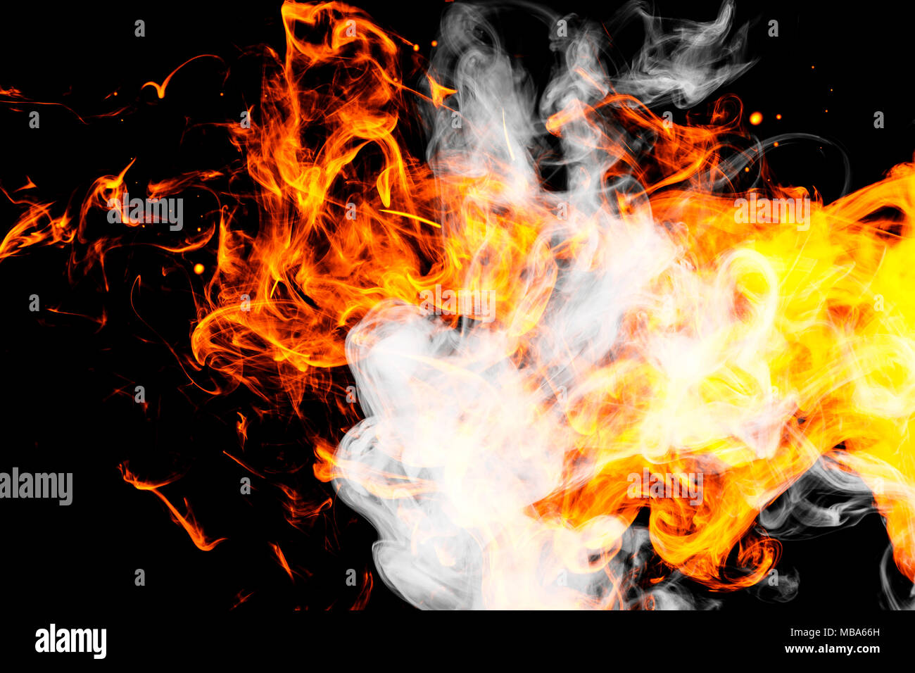 Fire flames background. Cloud of fiery smoke on a black isolated ...
