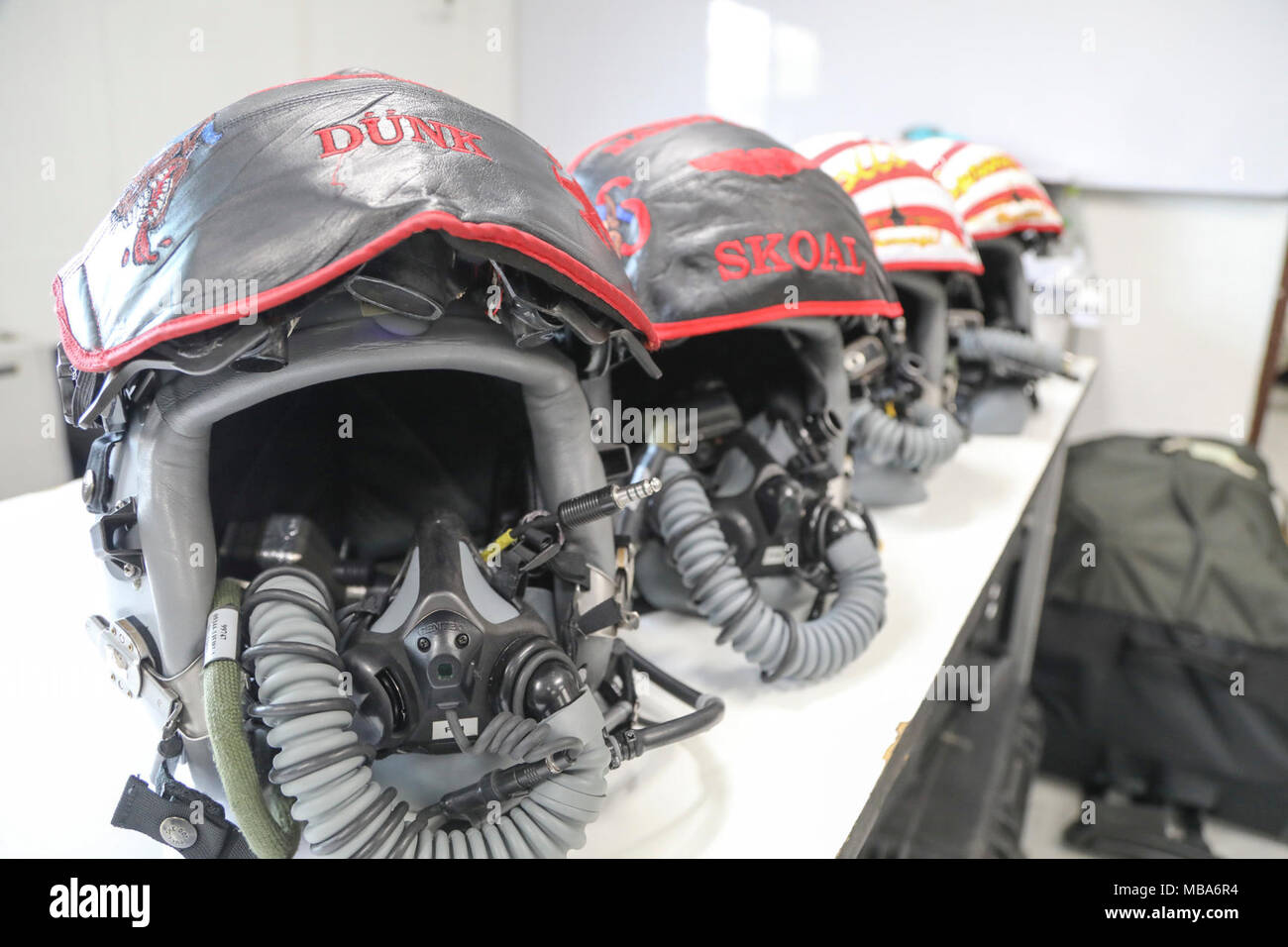 U.S. Air Force helmets for F16 fighter pilots with the 36th Fighter ...