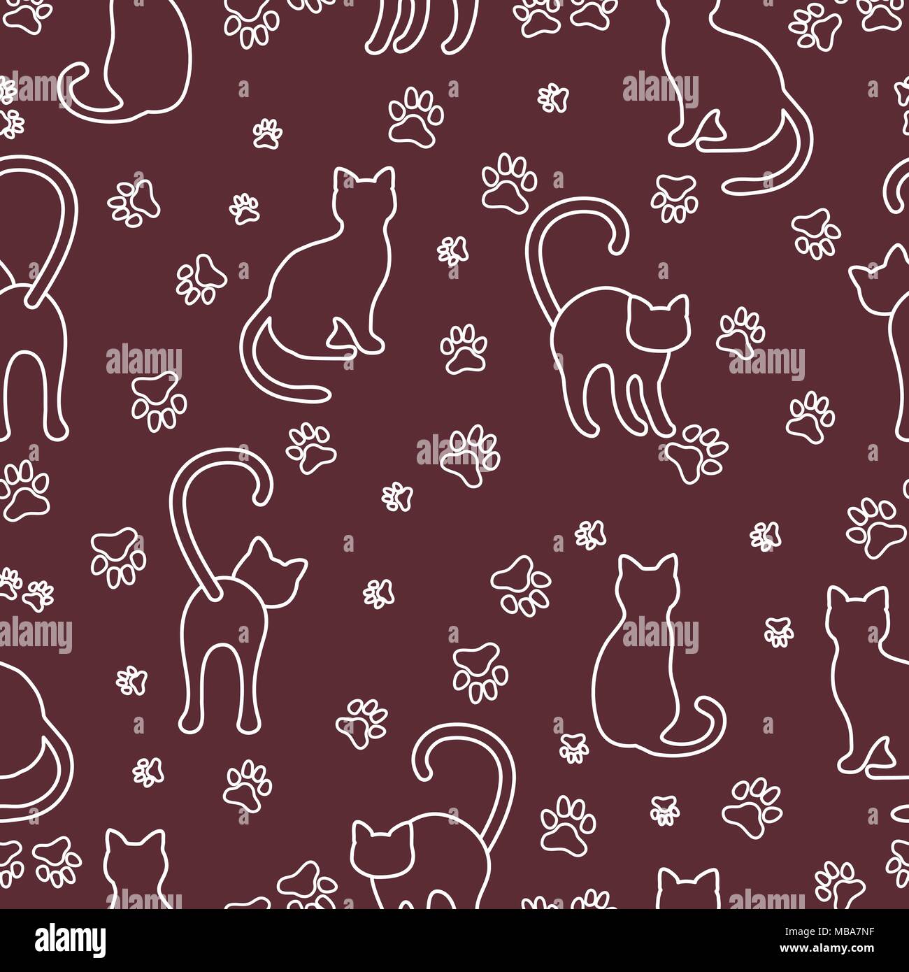 Seamless pattern with cats and traces. Template for design, fabric ...
