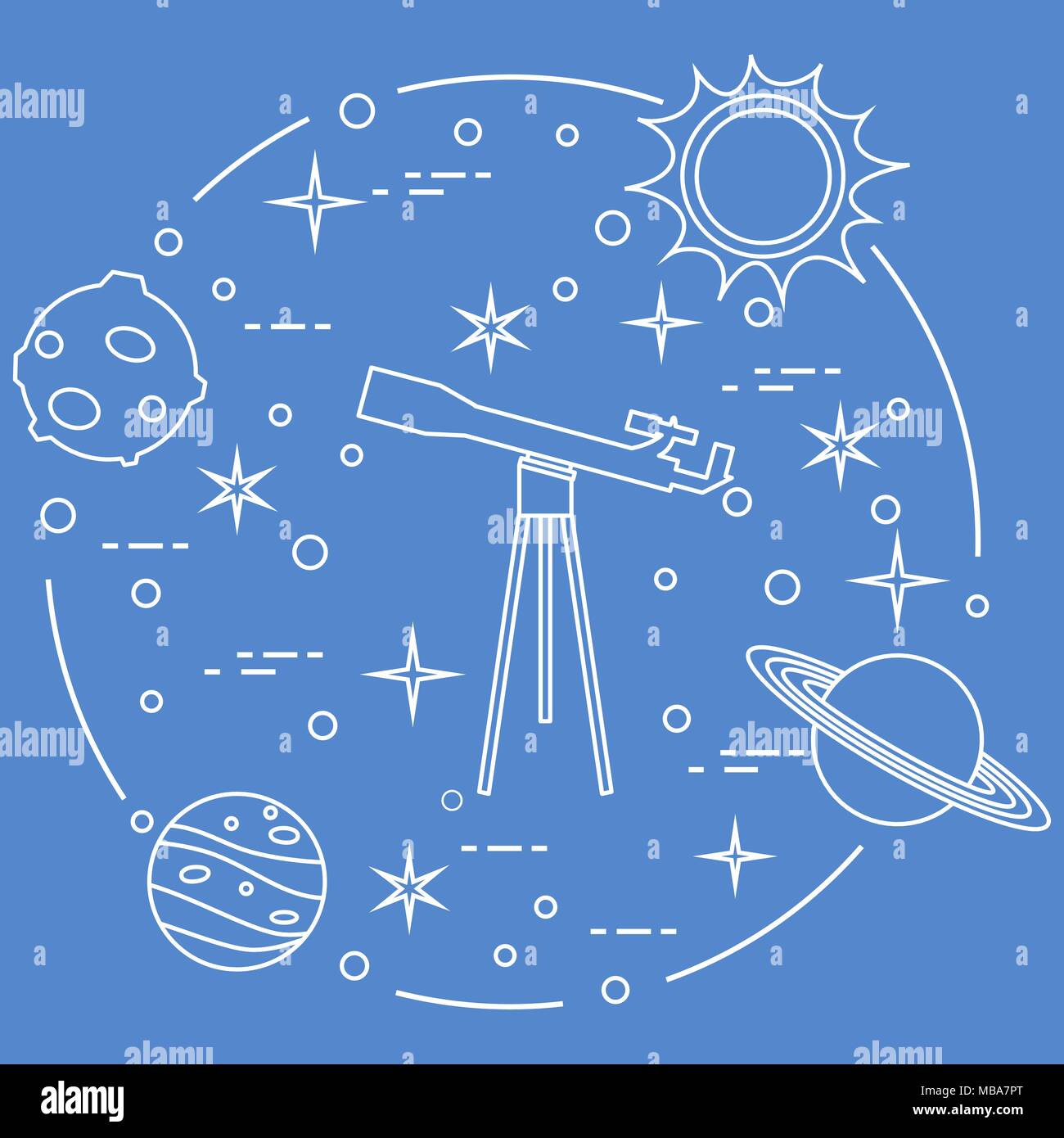 Science: telescope, sun, moon, planets, stars. Space exploration ...