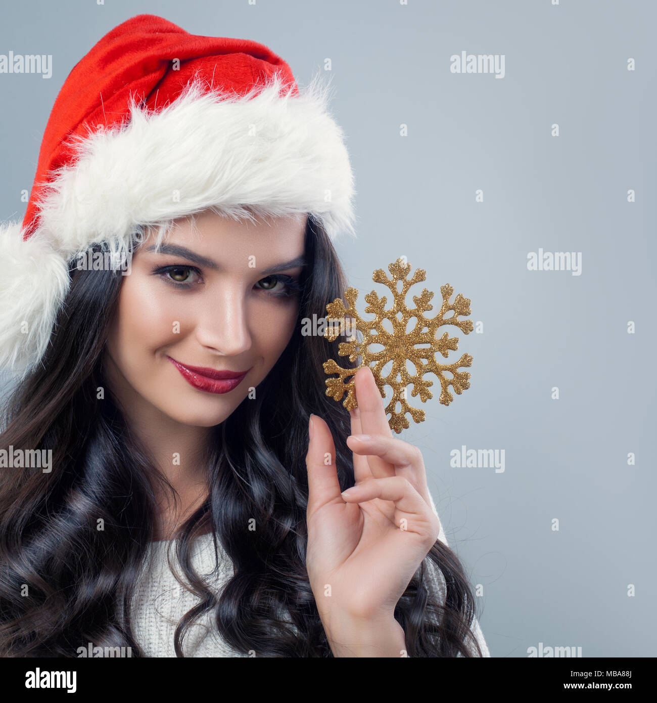 Winter Fashion Portrait of Christmas Model Woman wearing Santa Claus ...