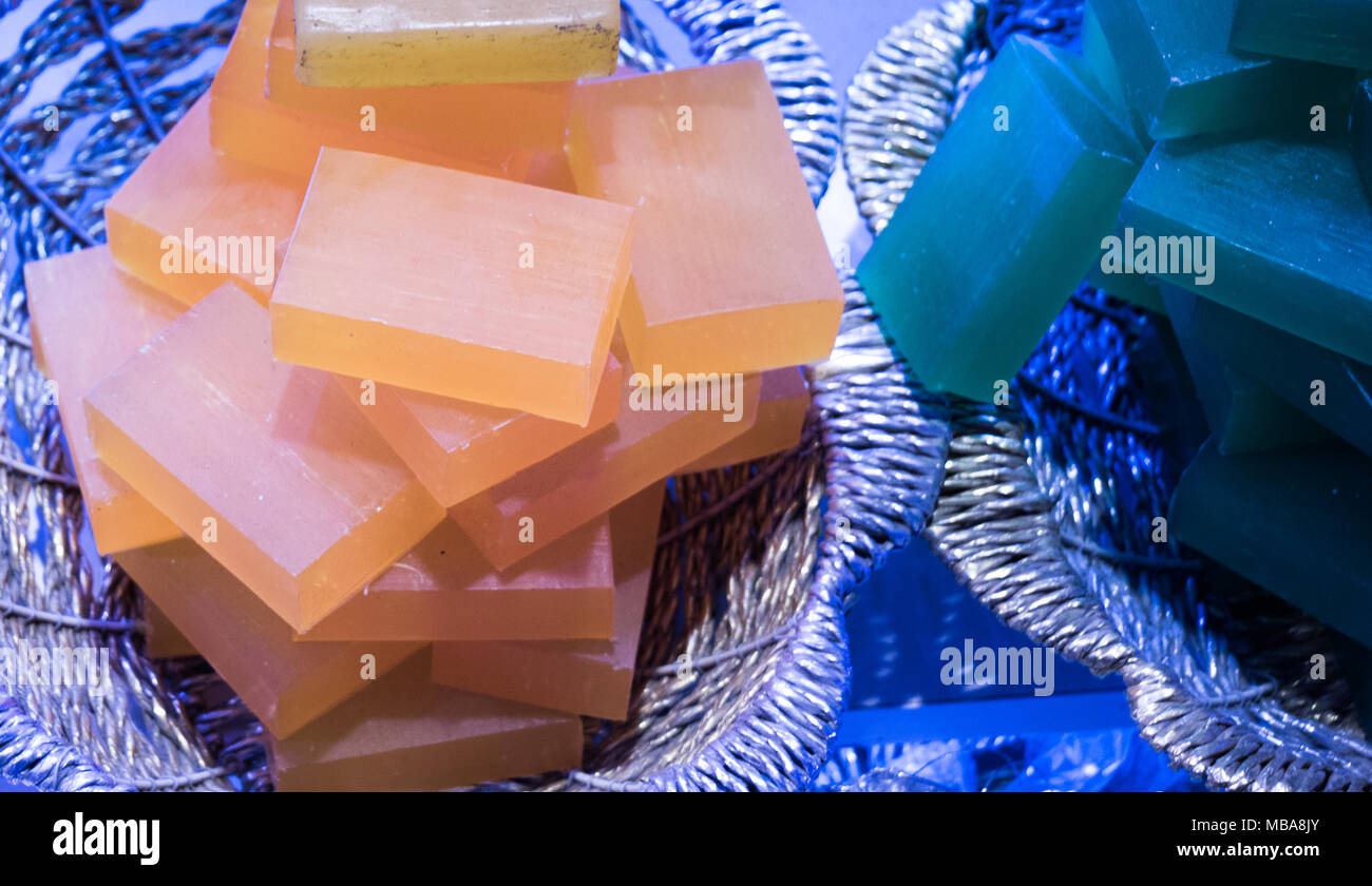 Collection of bars of fragrant hand made organic soap Stock Photo - Alamy