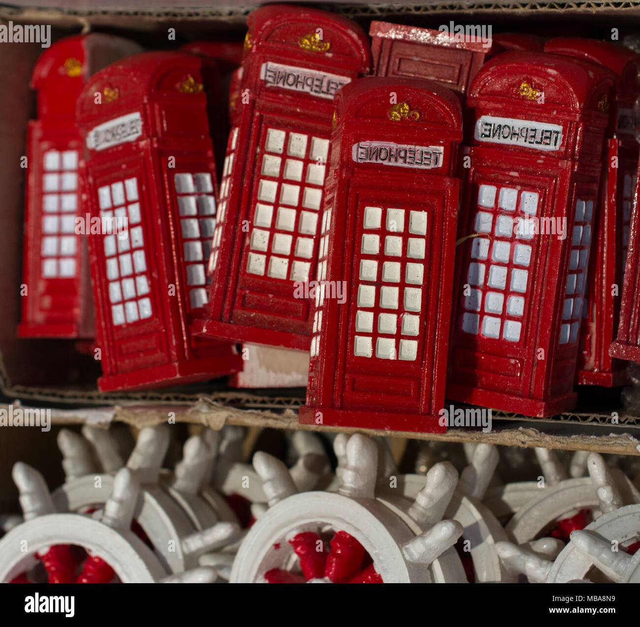 Set of red color phone booth in a box Stock Photo - Alamy