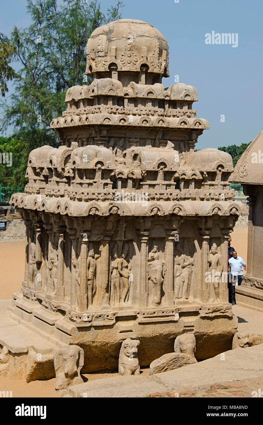 Outer view of Pancha Rathas, (also known as Five Rathas or Pandava ...