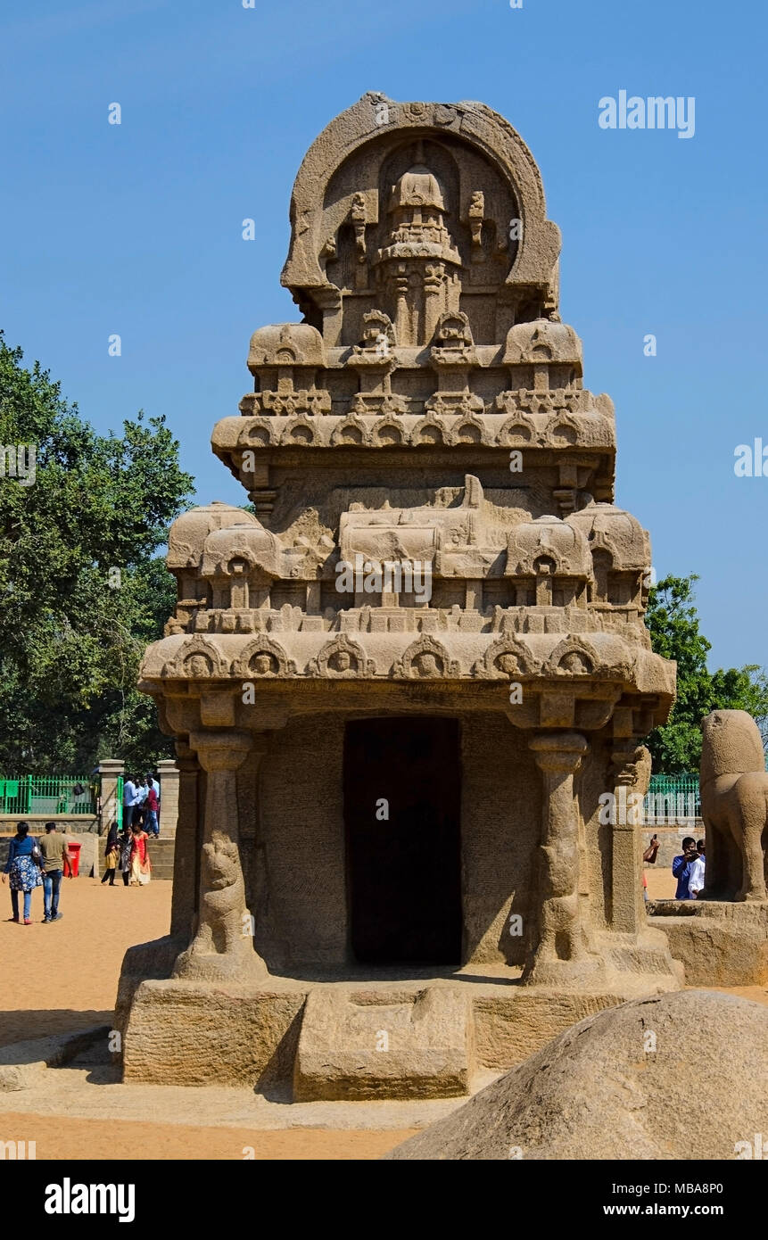 Outer view of Pancha Rathas, (also known as Five Rathas or Pandava ...