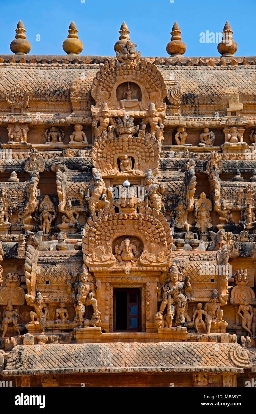 Carved stone Gopuram and entrance gate of the Brihadishvara Temple ...