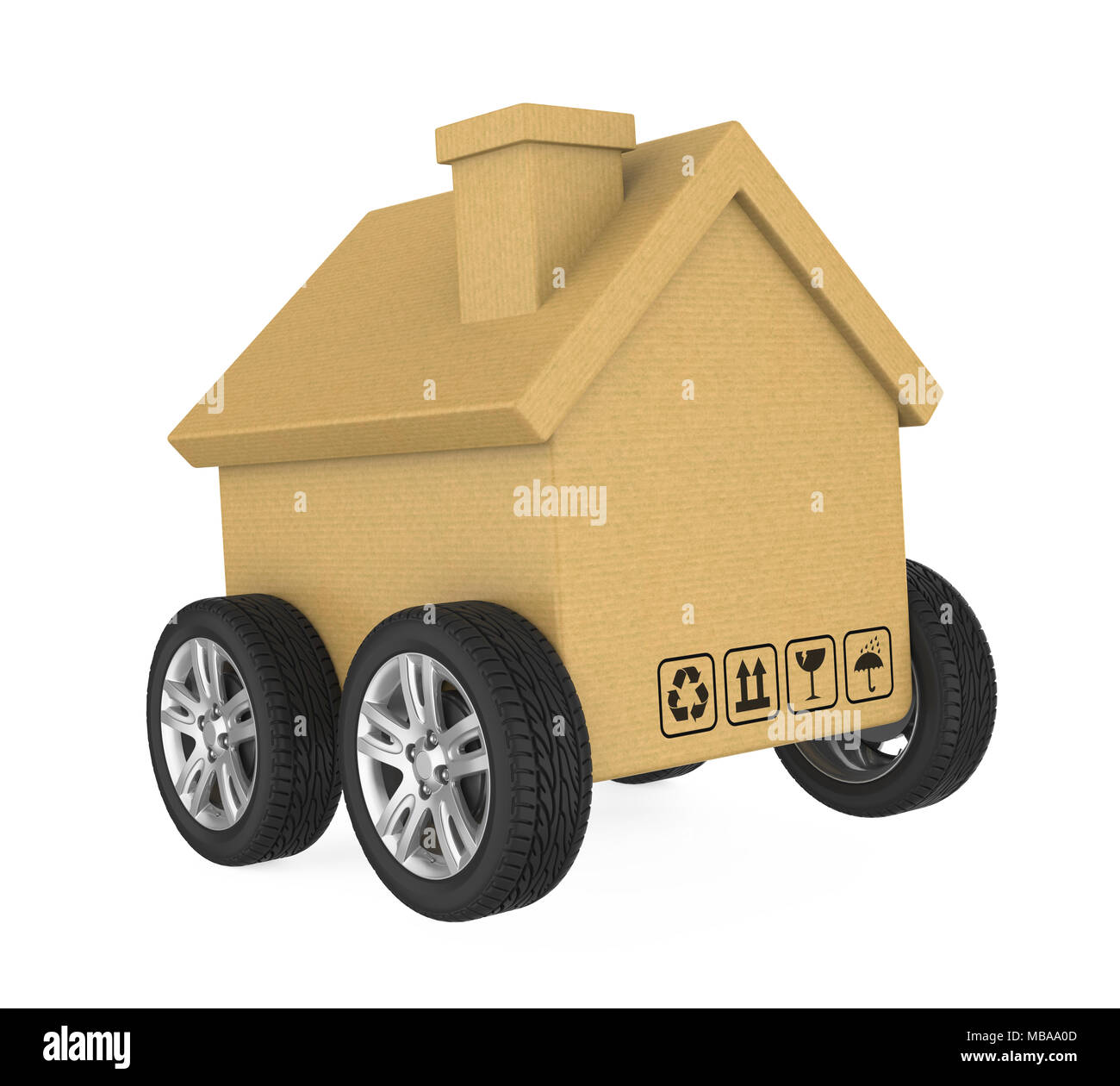 Cardboard Box House on Wheels Isolated (Moving House Concept Stock ...