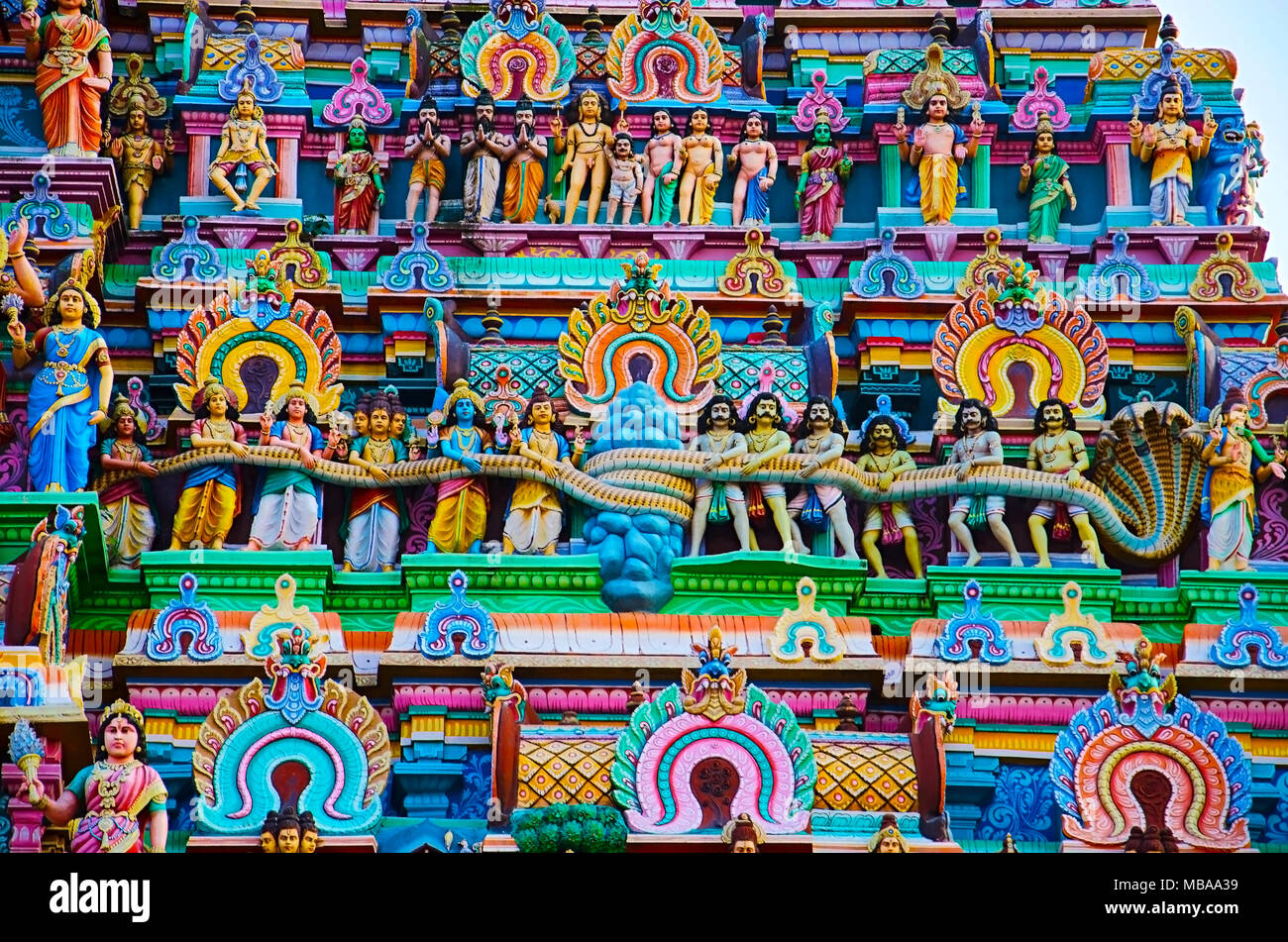 Colorful idols on the Gopuram of Nataraja Temple, Chidambaram, Tamil ...