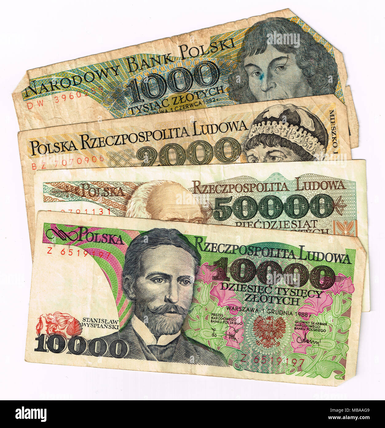 Polish banknotes, 1990 Stock Photo - Alamy