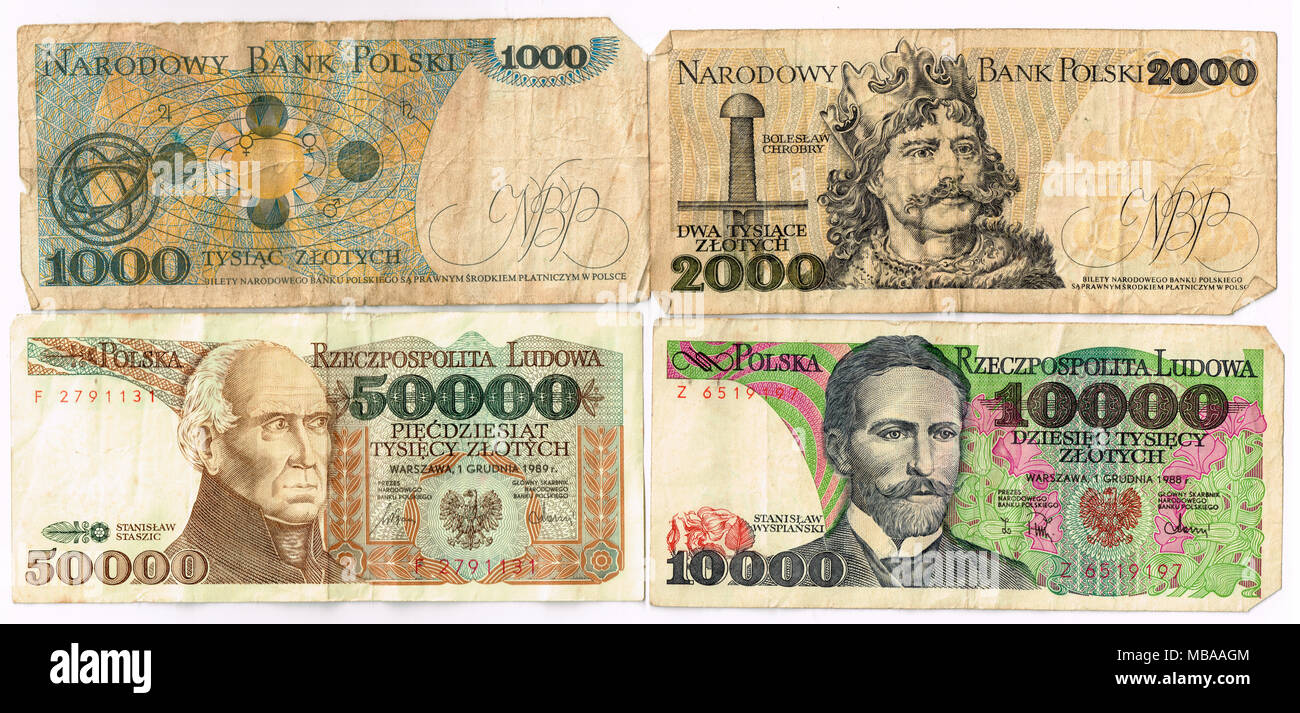 Polish banknotes, 1990 Stock Photo - Alamy