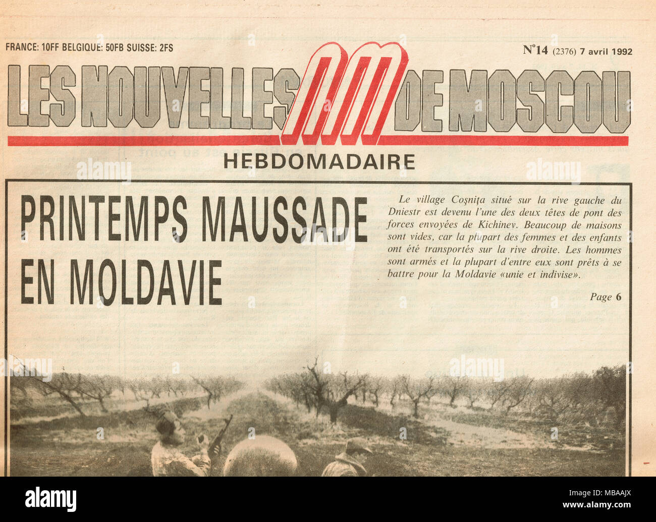 Frontpage of Les Nouvelles de Moscou newspaper, Moscow, Russia Stock ...