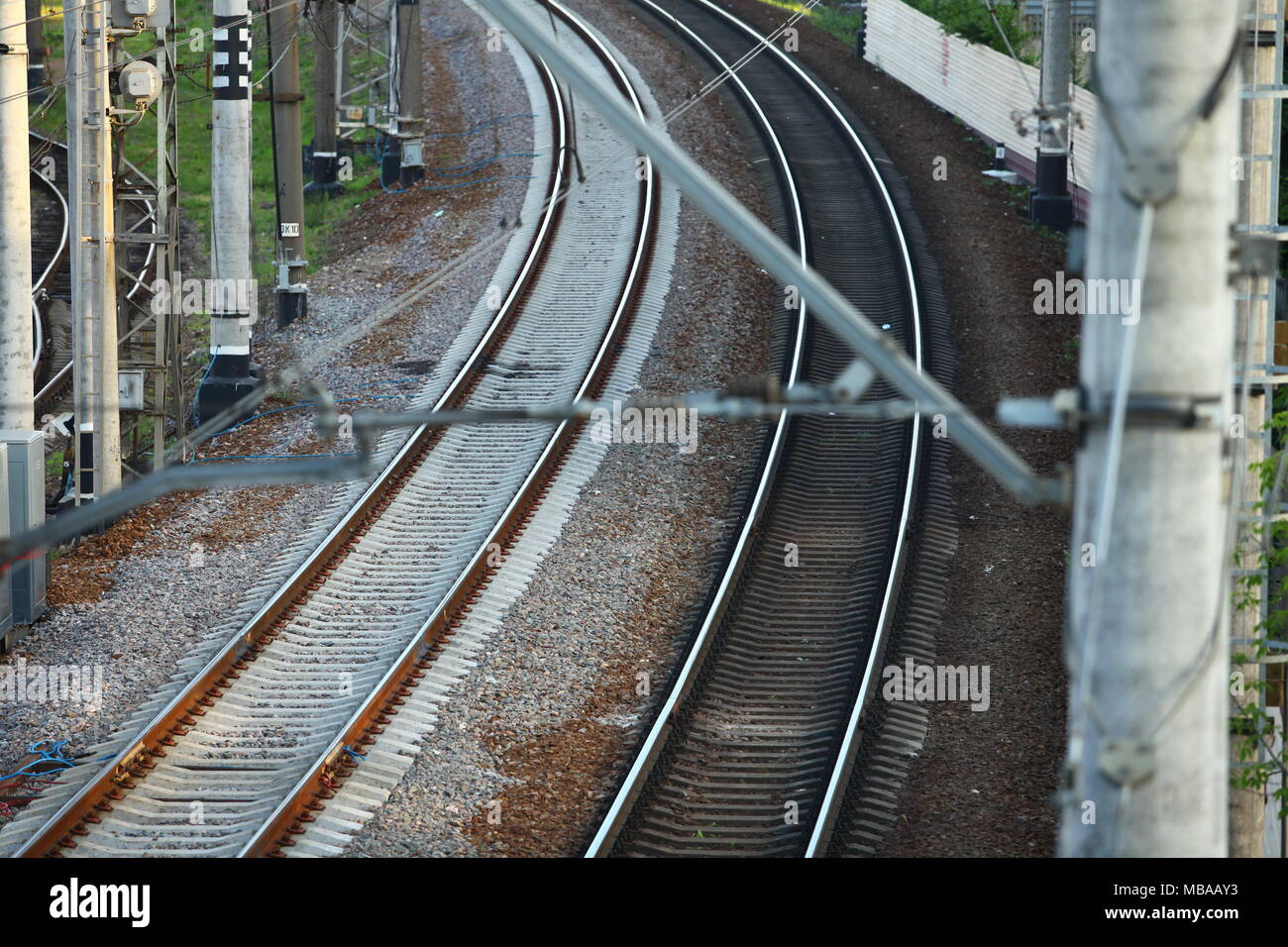 Train catenary and power line cables Stock Photo - Alamy