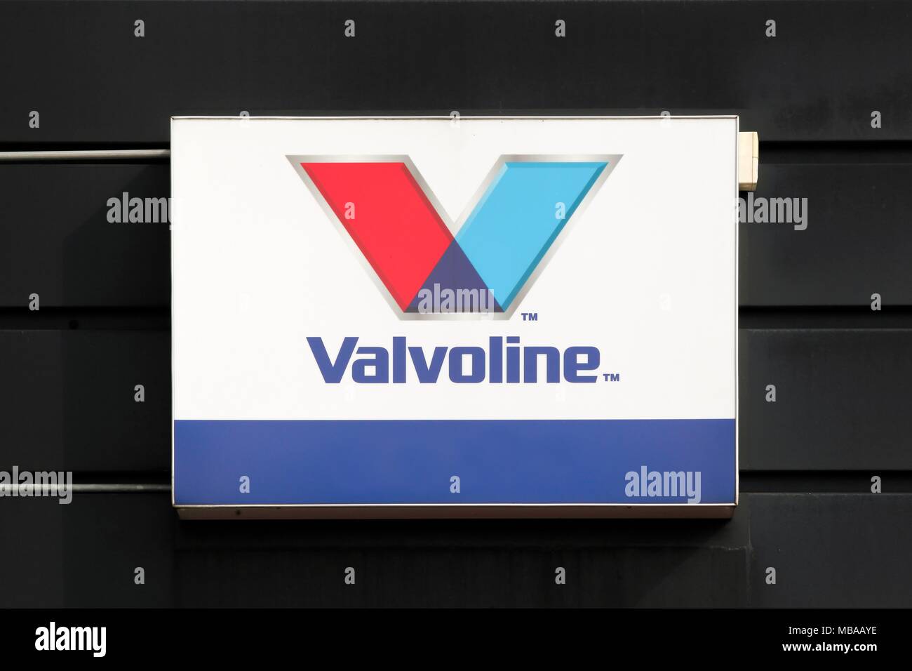 Horsens, Denmark - April 1, 2018: Valvoline logo on a wall. Valvoline ...