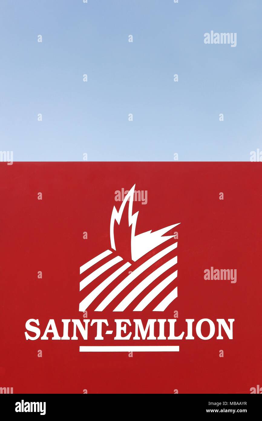 Saint Emilion, France - June 6, 2017: Saint Emilion logo on a panel ...
