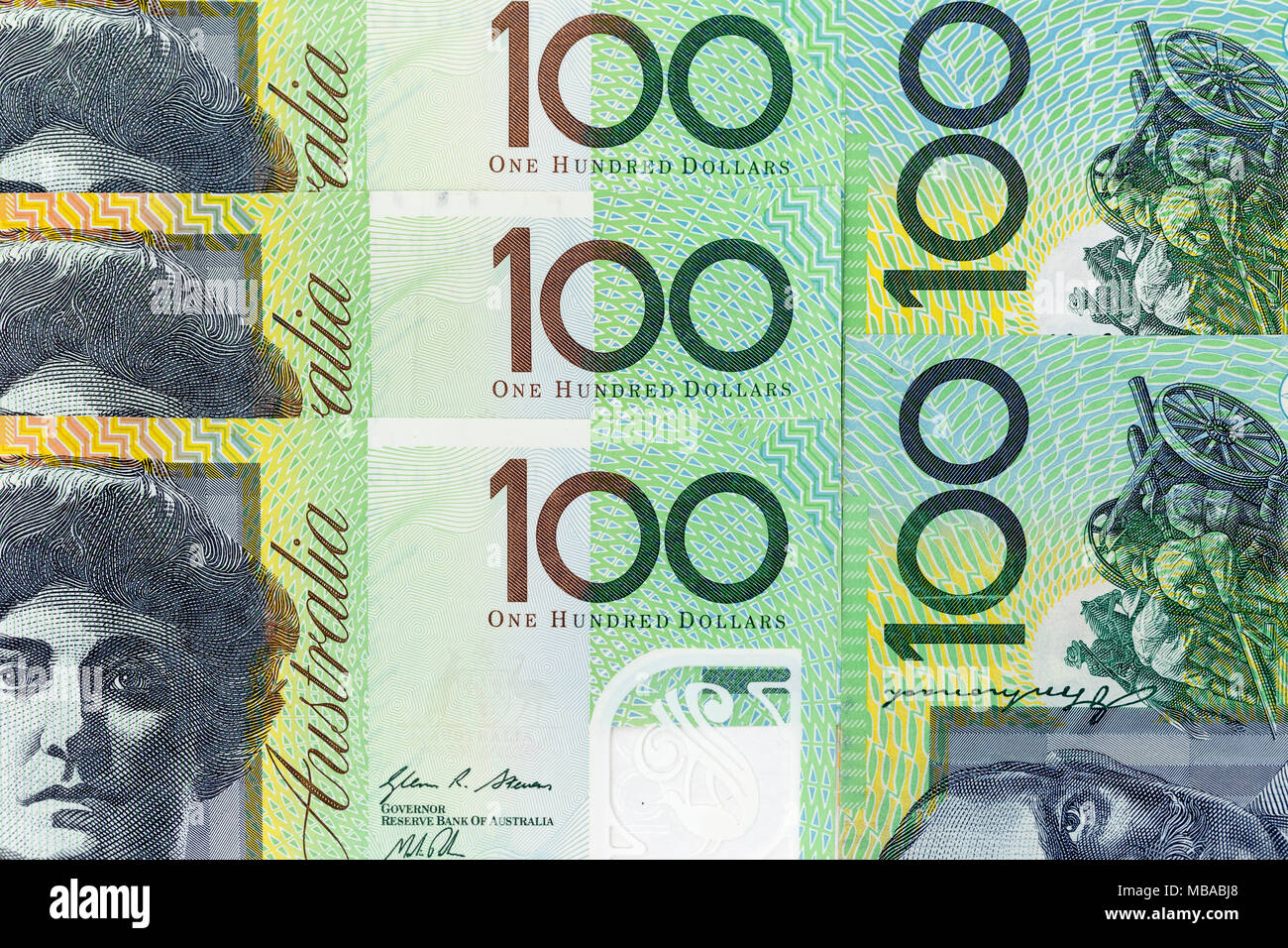 Currency banknotes spread across frame australian dollar in various ...