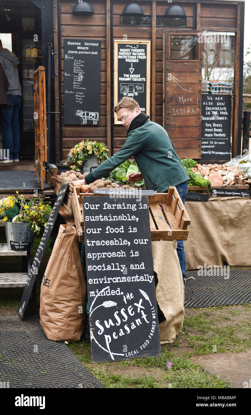 George Shaw from The Sussex Peasant mobile farm shop set up beside the ...