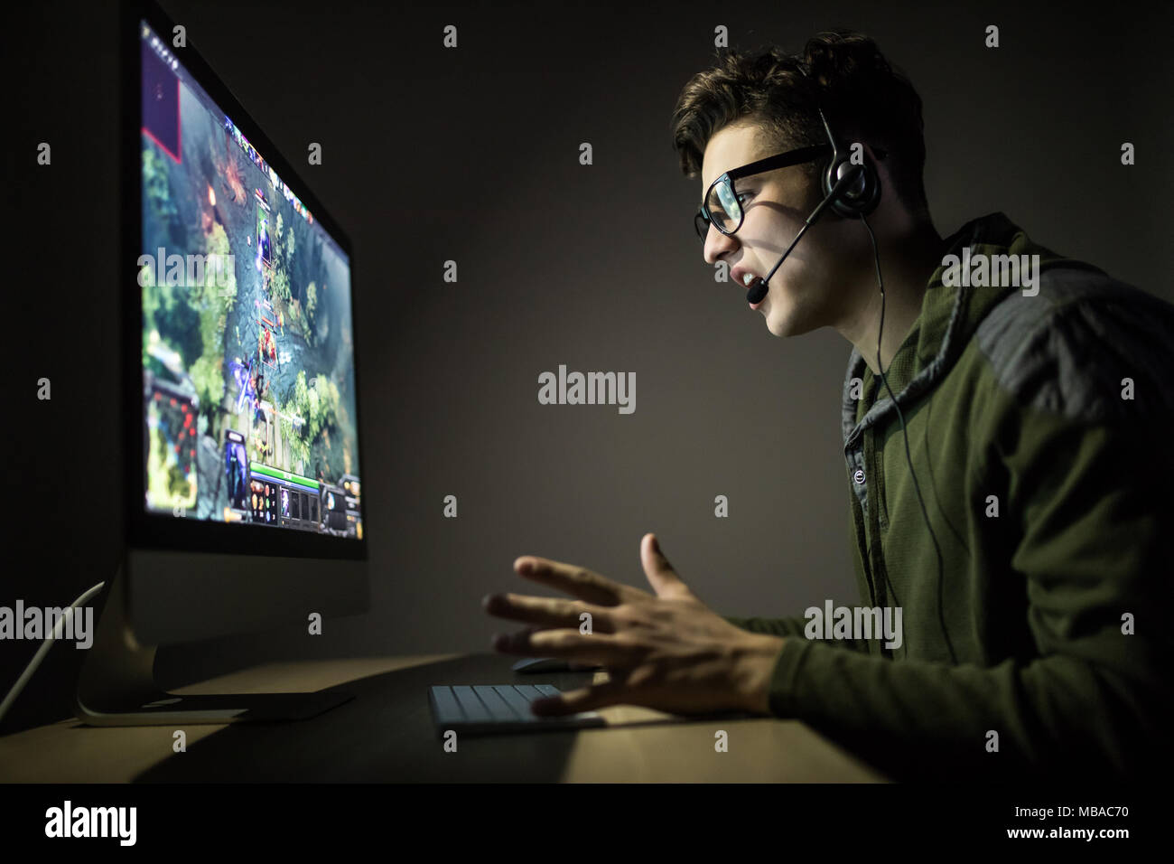 technology, gaming, entertainment, let's play and people concept ...