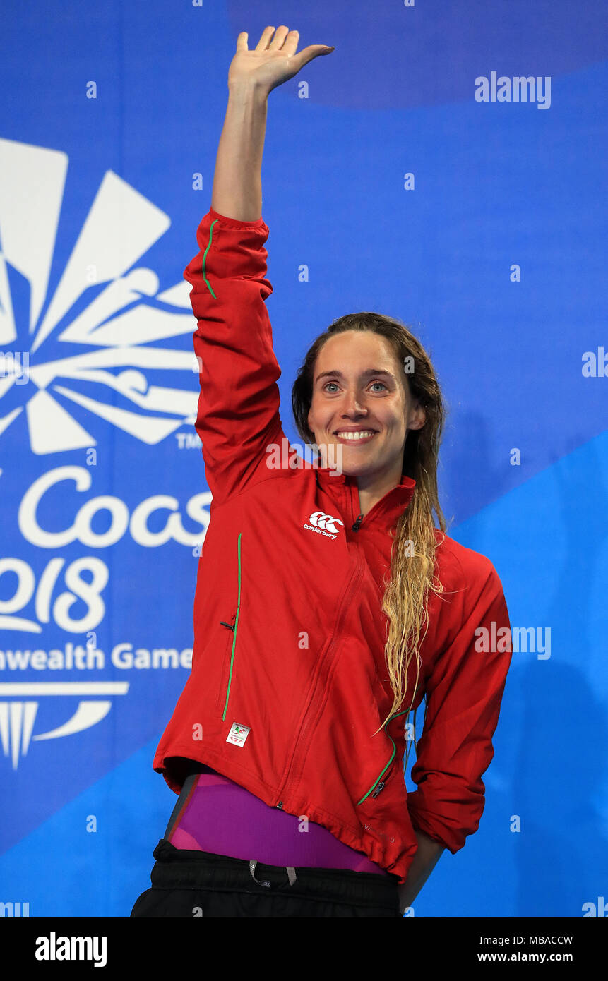 Wales' Alys Thomas on the medal podium after winning Gold in the women ...