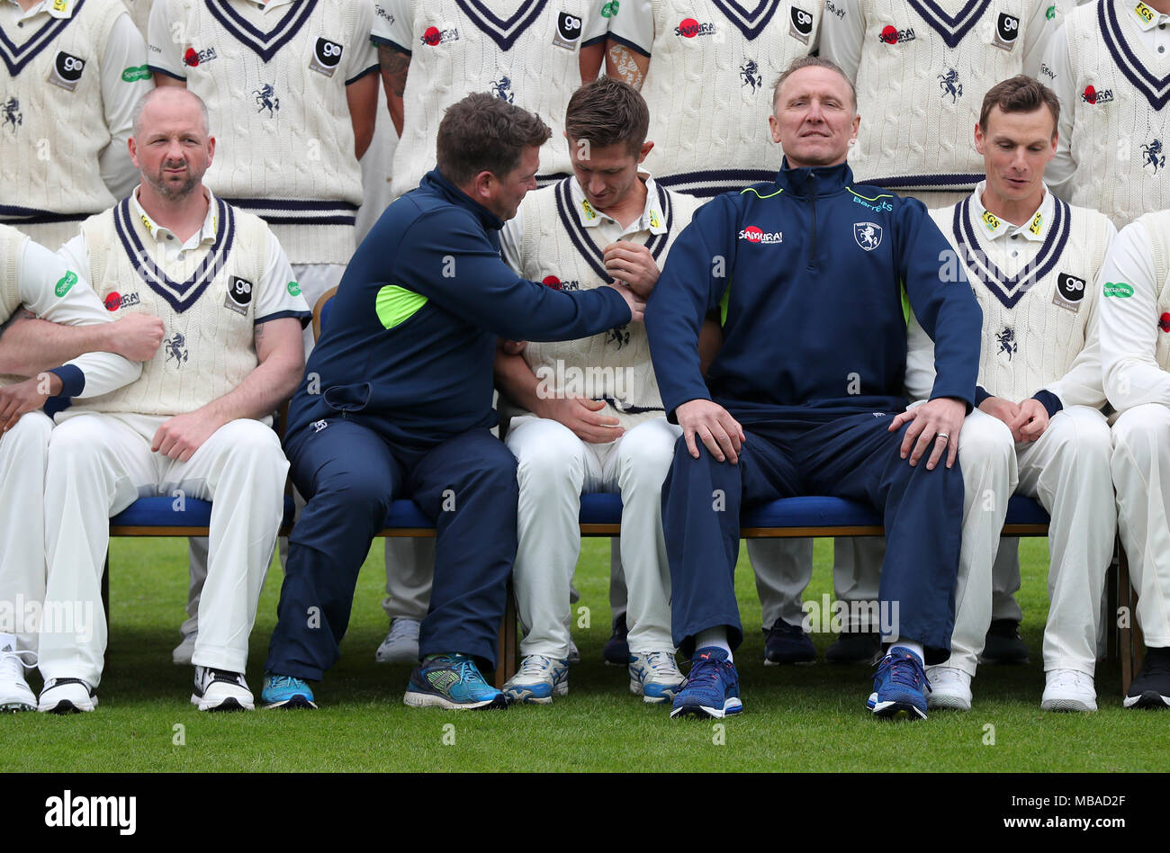 Kent's Darren Stevens (left) coach Matt Walker, Vice Captain Joe Denly ...