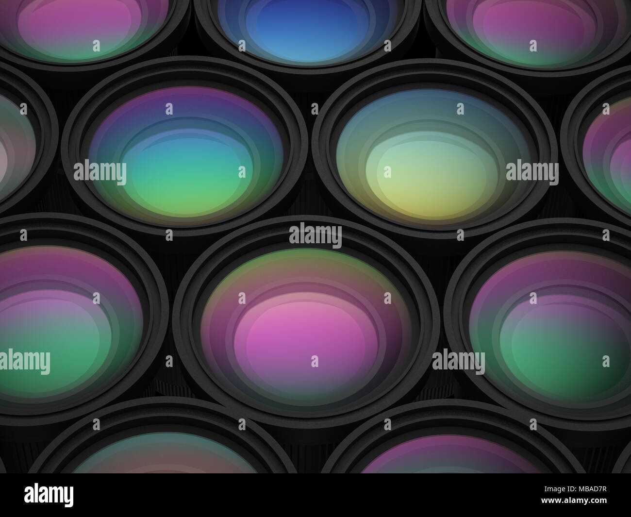 3d rendering group of camera lens in a row Stock Photo - Alamy