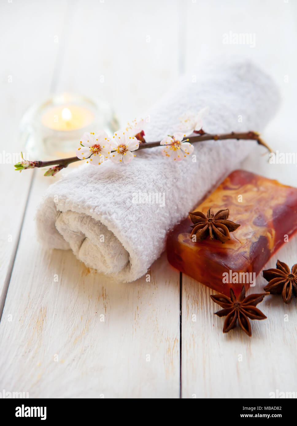 Spa setting with natural handmade soap Stock Photo - Alamy