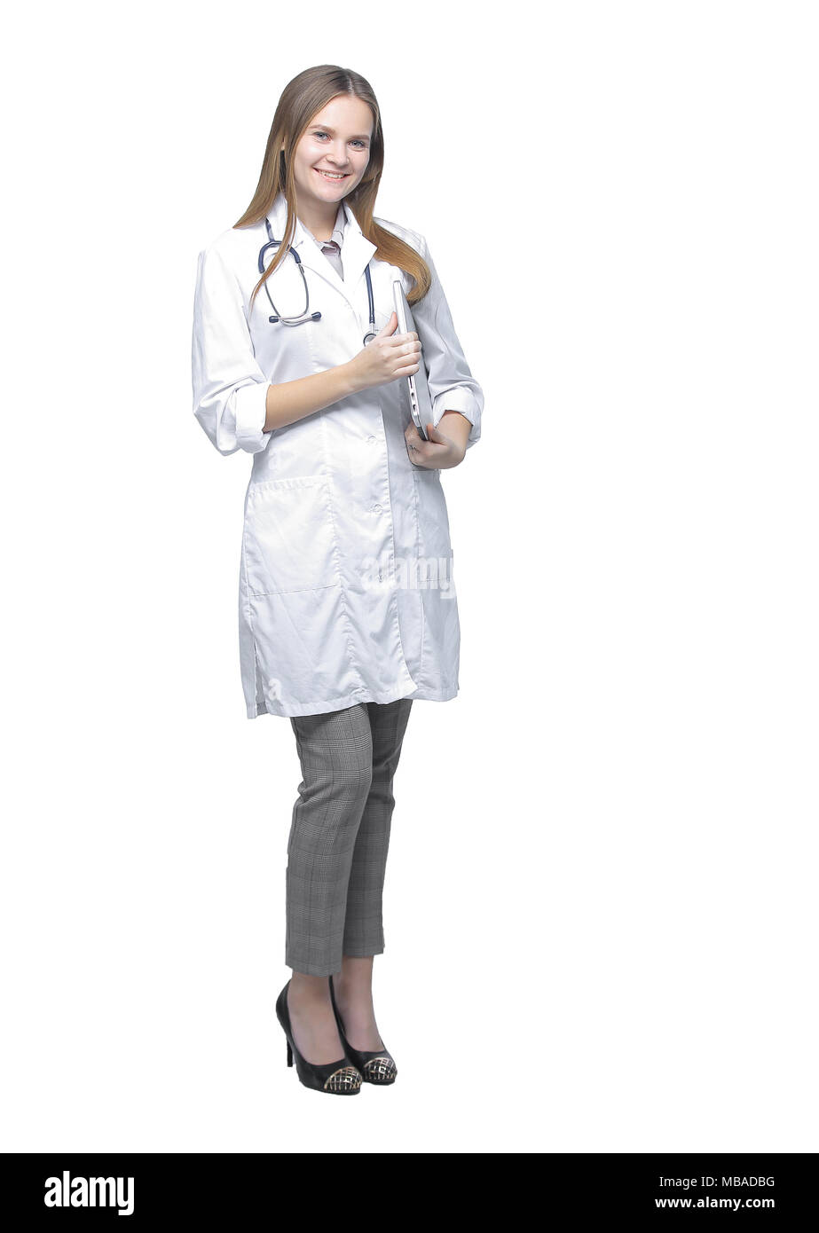 in full growth.portrait of a female therapist with documents Stock ...