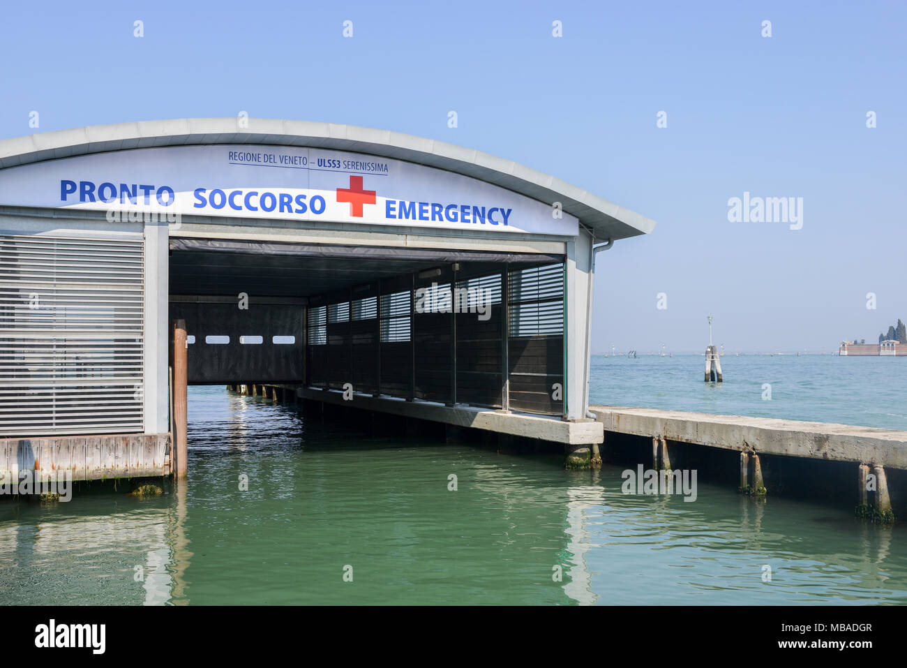 pier hangar on the water to receive patients to the nearby hospital ...
