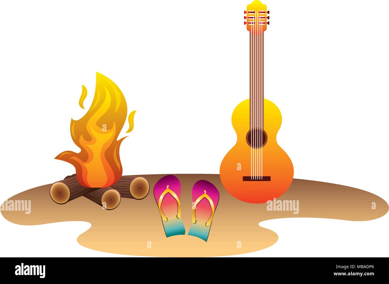 beach with guitar flip flops and campfire Stock Vector Image & Art - Alamy
