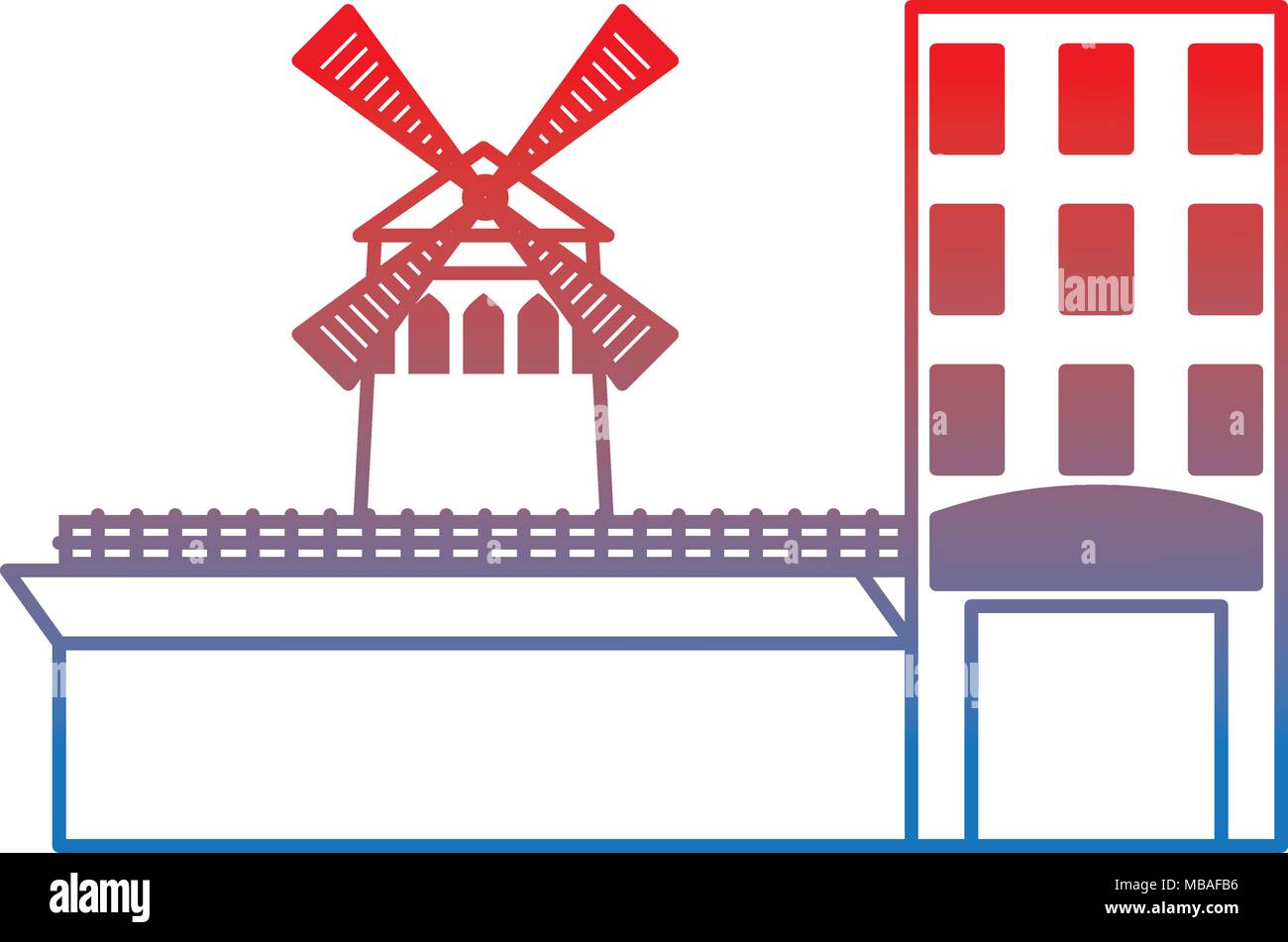 windmill scene with building Stock Vector Image & Art - Alamy