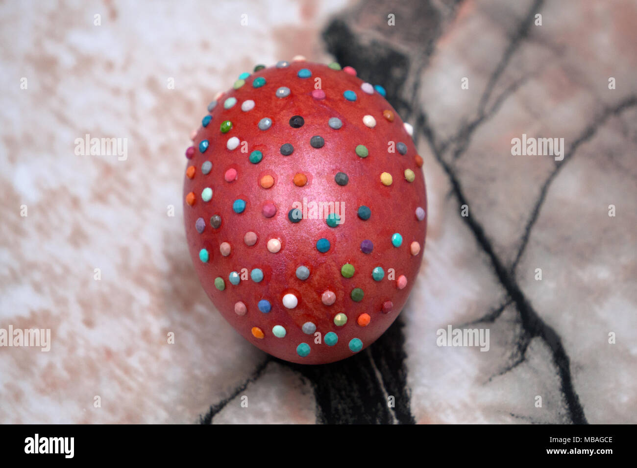 easter eggs Egg decorated with thread and white beads in lines isolated ...