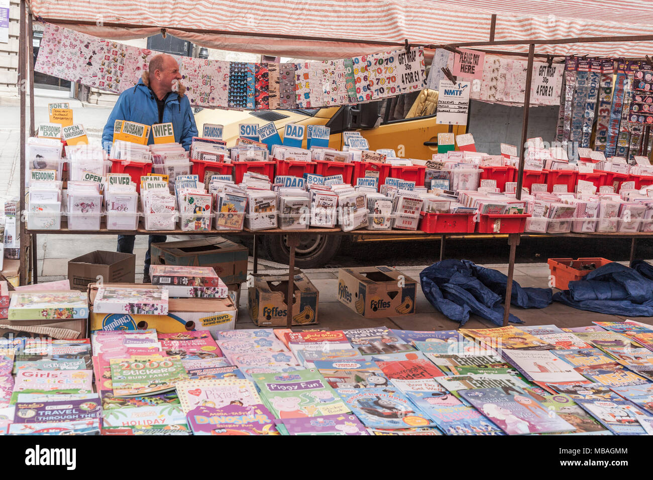 Card stall at the market in Pickering,North Yorkshire,England,UK Stock ...