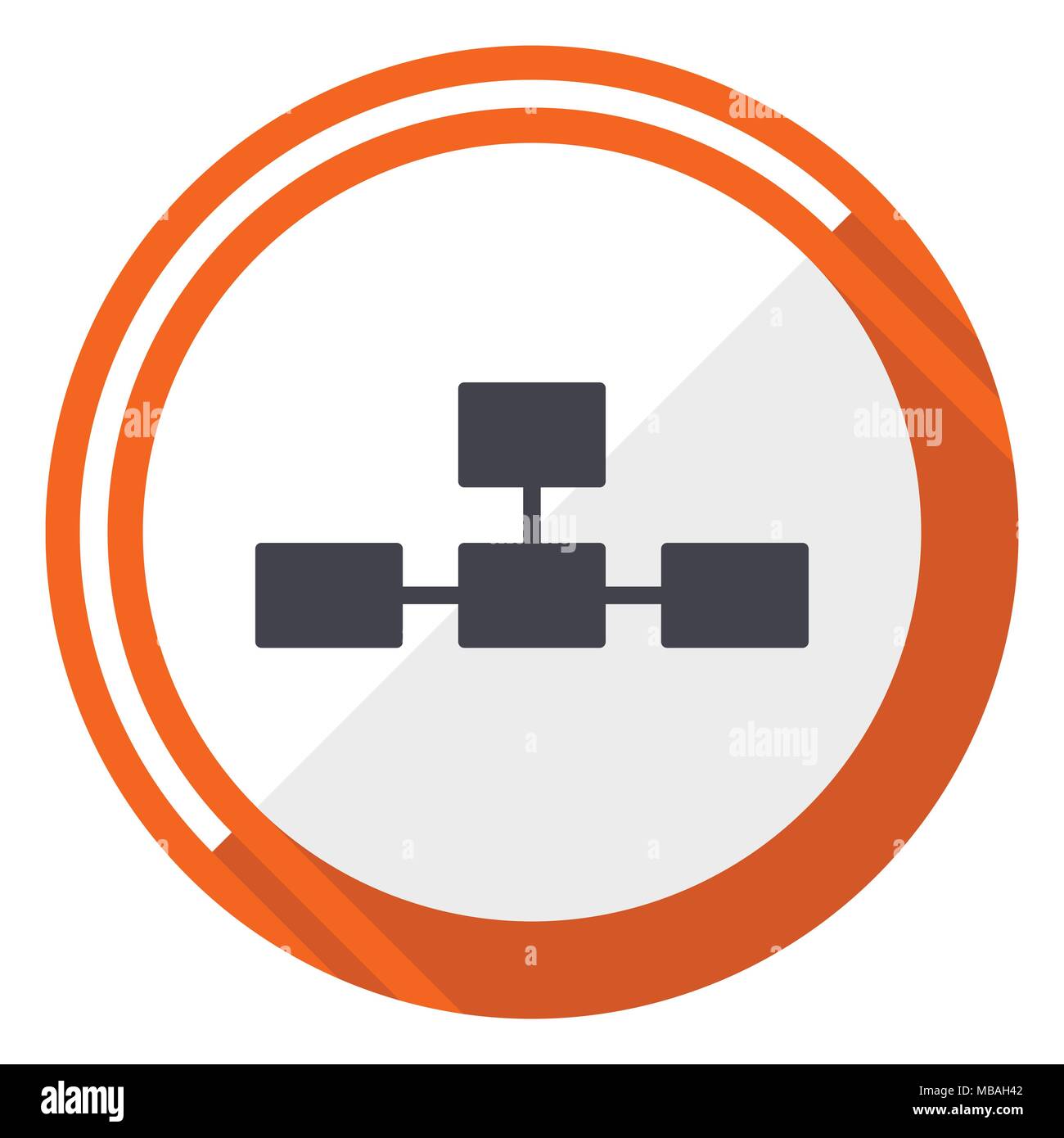 Database flat design vector web icon. Round orange internet button ...