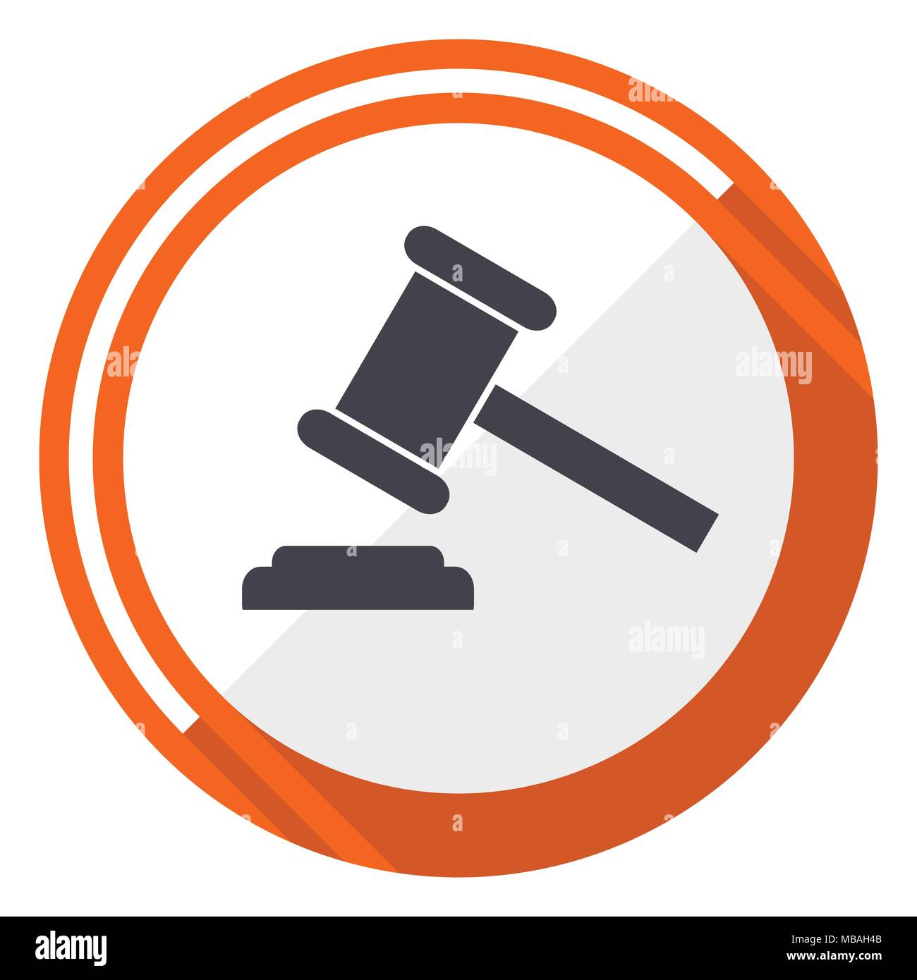 Auction flat design vector web icon. Round orange internet button ...
