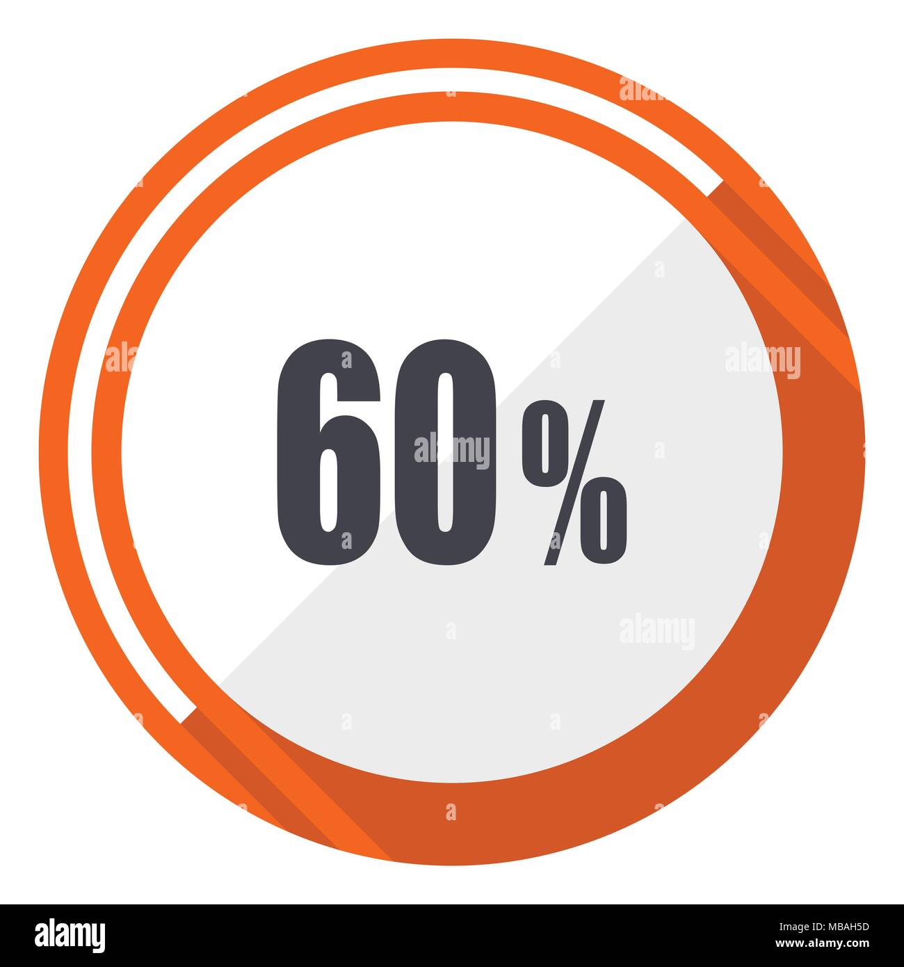 60 percent flat design vector web icon. Round orange internet button ...