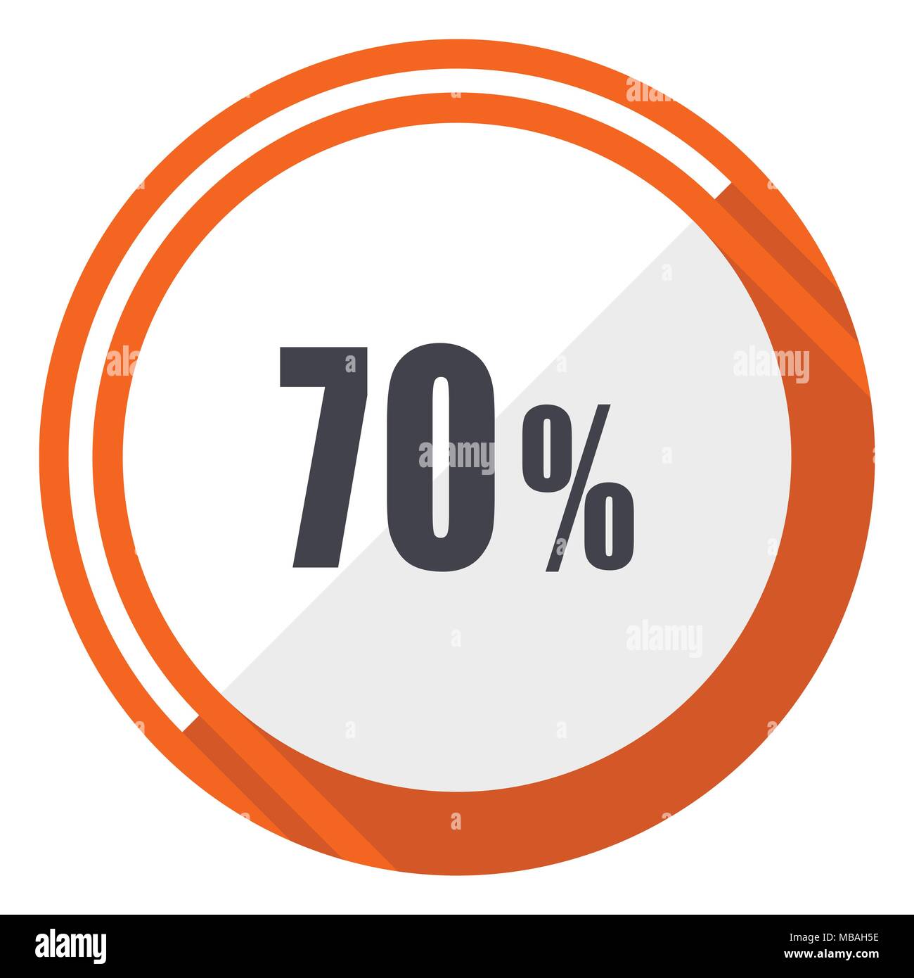 70 percent flat design vector web icon. Round orange internet button ...